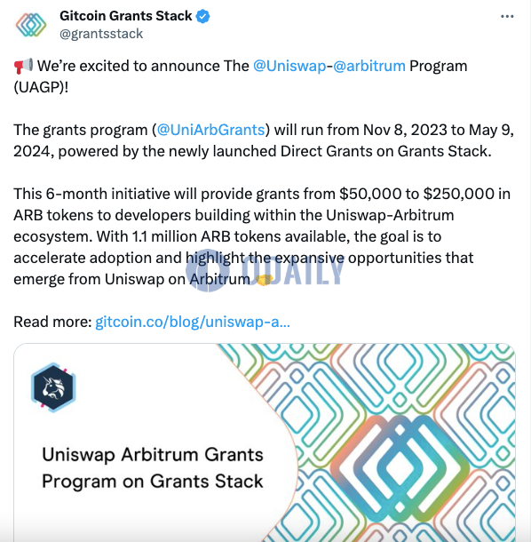 Gitcoin推出Uniswap-Arbitrum grant计划，可分配110万枚ARB-web3资讯-ODAILY