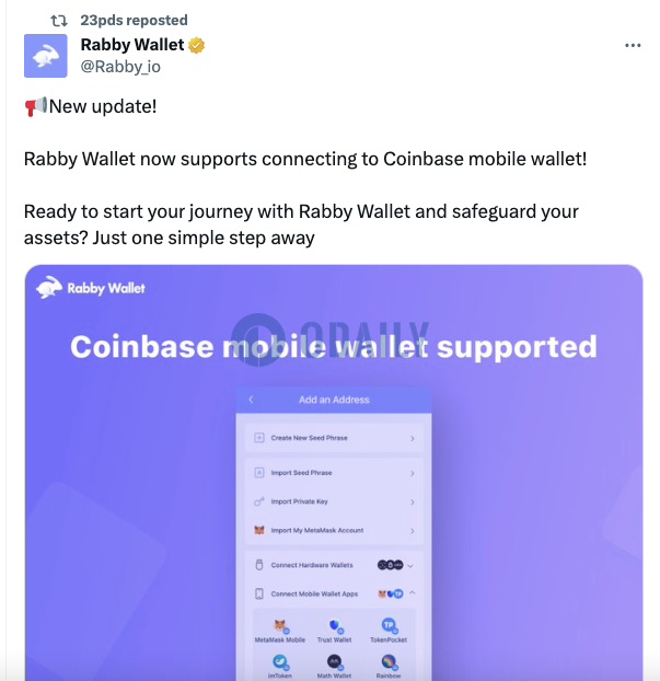 Rabby Wallet已支持连接Coinbase移动端钱包-web3资讯-ODAILY