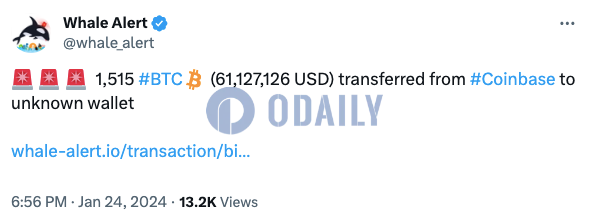 1515枚BTC从Coinbase转至未知钱包-web3资讯-ODAILY