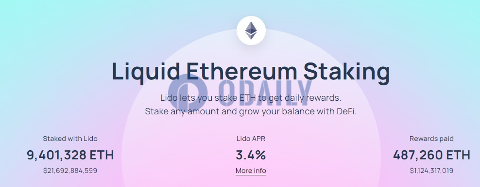 流动性质押平台Lido的以太坊质押量突破940万枚ETH-web3资讯-ODAILY