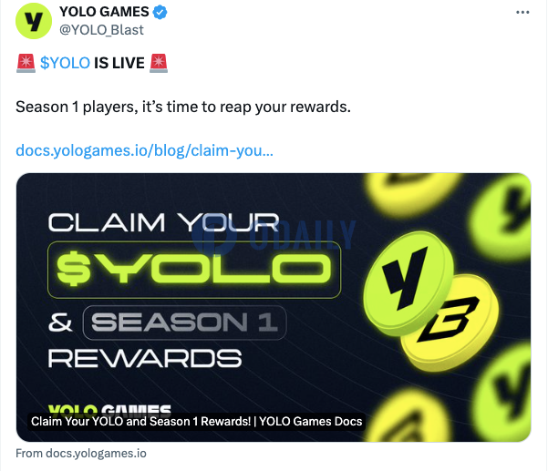 YOLO GAMES开放Season 1空投奖励申领-web3资讯-ODAILY